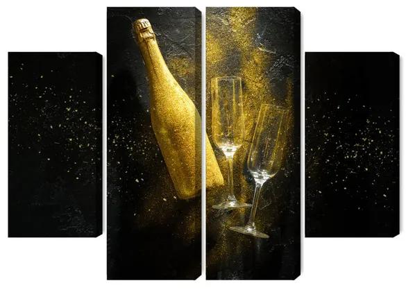 Vícedílný obraz Zlatá Láhev Šampaňského Nedostatek Nedostatek Přírodní plátno 200x150