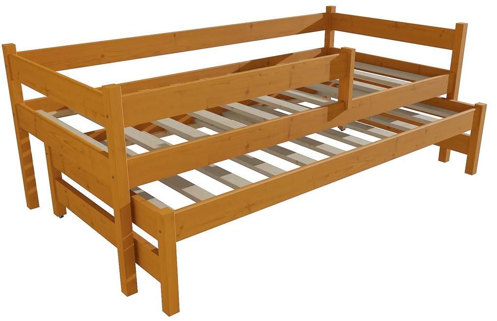 Vomaks Dětská postel s výsuvnou přistýlkou DPV 017 se zábranou Rozměr: 90 x 200 cm, Barva: moření olše
