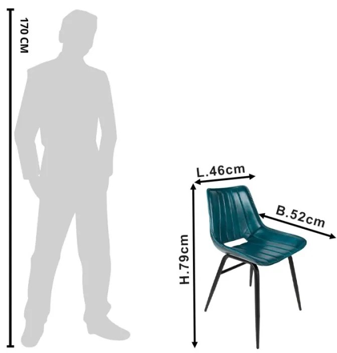 Tyrkysová kožená jídelní židle kovové nohy Van – 46x52x79 cm