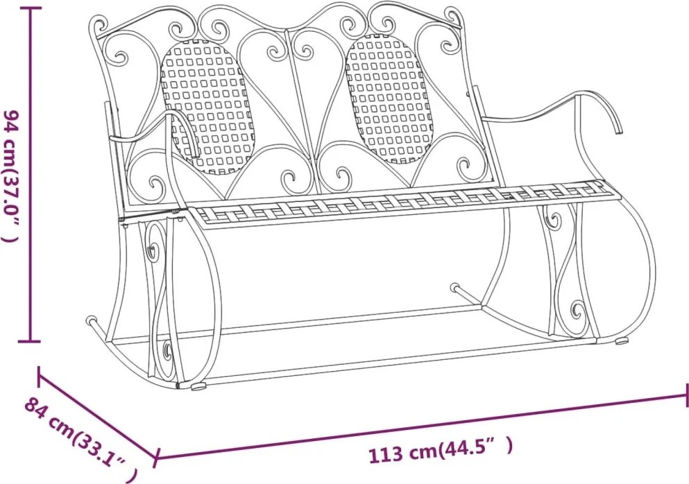 vidaXL 2místné houpací křeslo 113 cm černé ocel [318829]