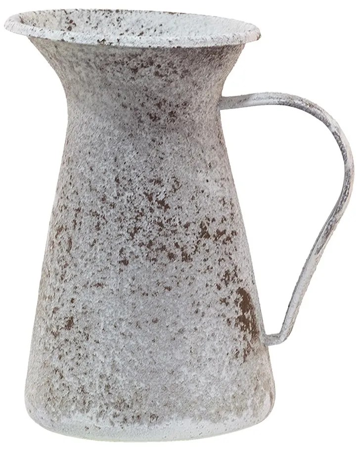 Šedý bílý antik dekorativní kovový džbánek - 12*12*20 cm