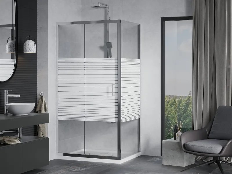 Mexen Apia sprchový kout s posuvnými dveřmi 110 x 70 cm, čiré sklo/pásy-chromový profil + sprchová vanička, 840-110-070-01-20-4010
