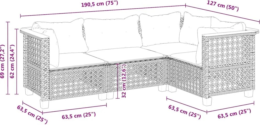 4dílná zahradní sedací souprava s poduškami béžová polyratan 3261802