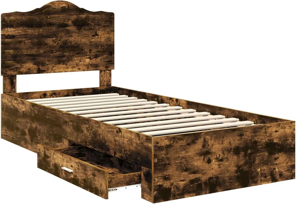 Rám postele s čelo Kouřový dub 90 x 190 cm Kompozitní dřevo 3413661