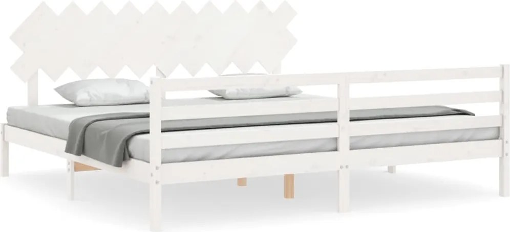 Rám postele s čelem bílý 200 x 200 cm masivní dřevo 3195307