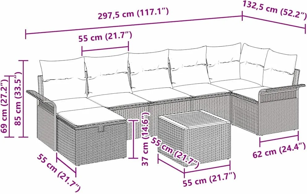 Sada zahradních pohovek 8 ks Béžová Poly ratan 3360794