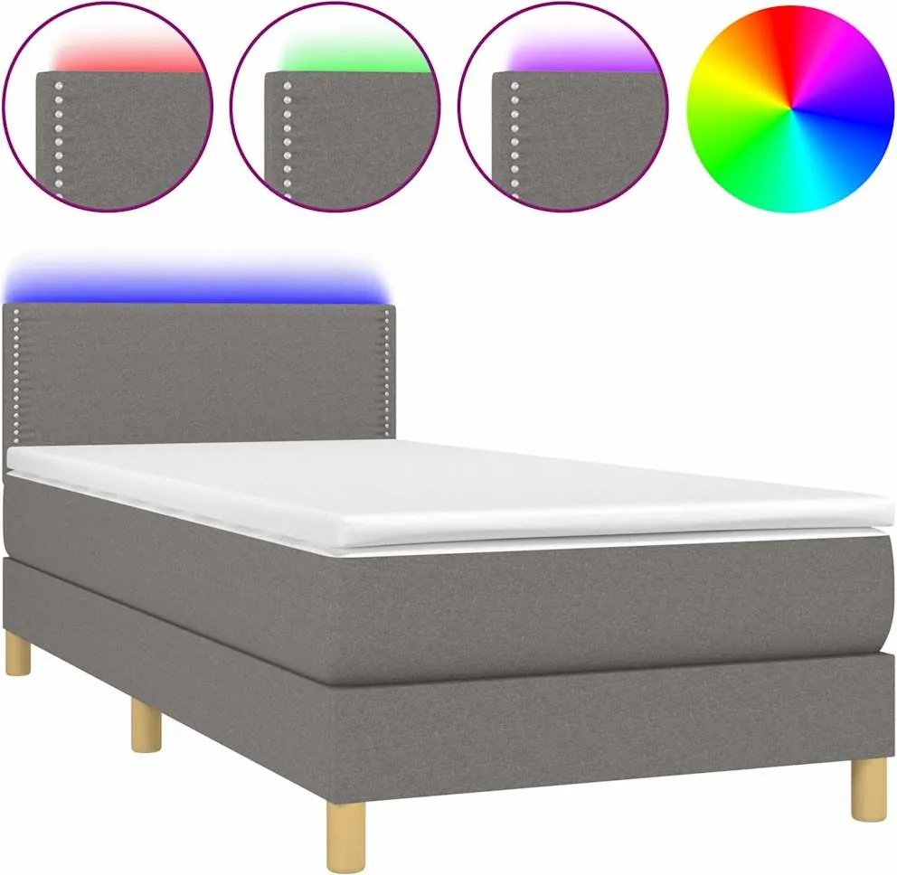 Box spring postel s matrací a LED tmavě šedá 80 x 200 cm textil 3133590