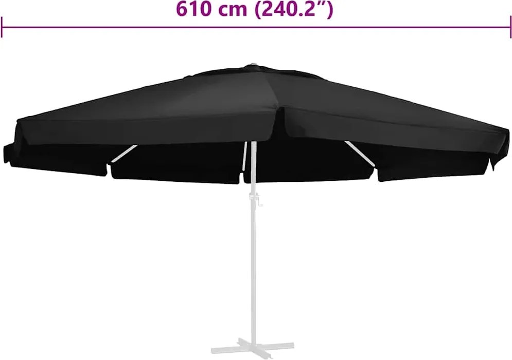 Náhradní potah na zahradní slunečník černý 610 cm 312552