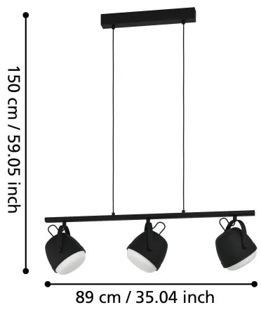 Eglo 390046 - Lustr na lanku UPANEMA 3xE27/28W/230V černá