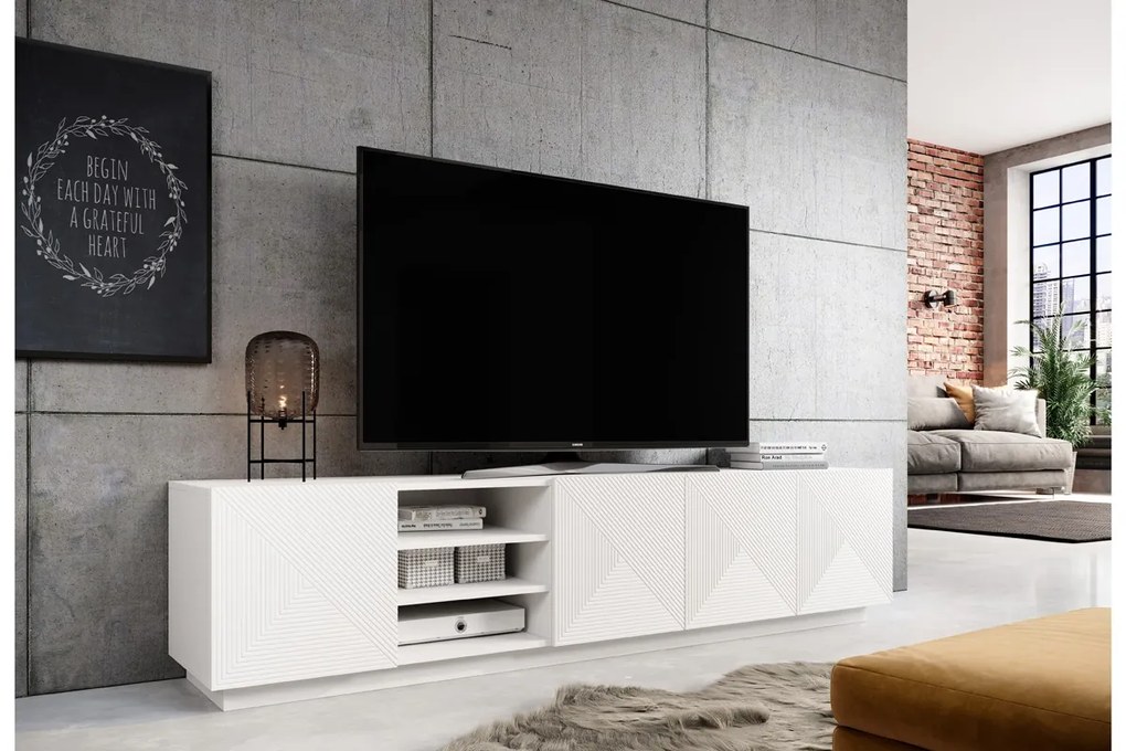 TV stolek Asha 200 cm s výklenkem - bílý mat