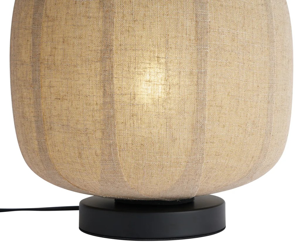 Japandi stolní lampa černá s béžovým lněným stínidlem 27cm - Nami