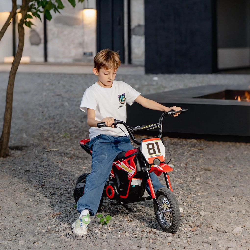 AIYAPLAY dětská elektrická motorka 24V s motorem 250W rychlost 6-16 km/h kola Ø30,48 cm pro děti 8-12 let červená