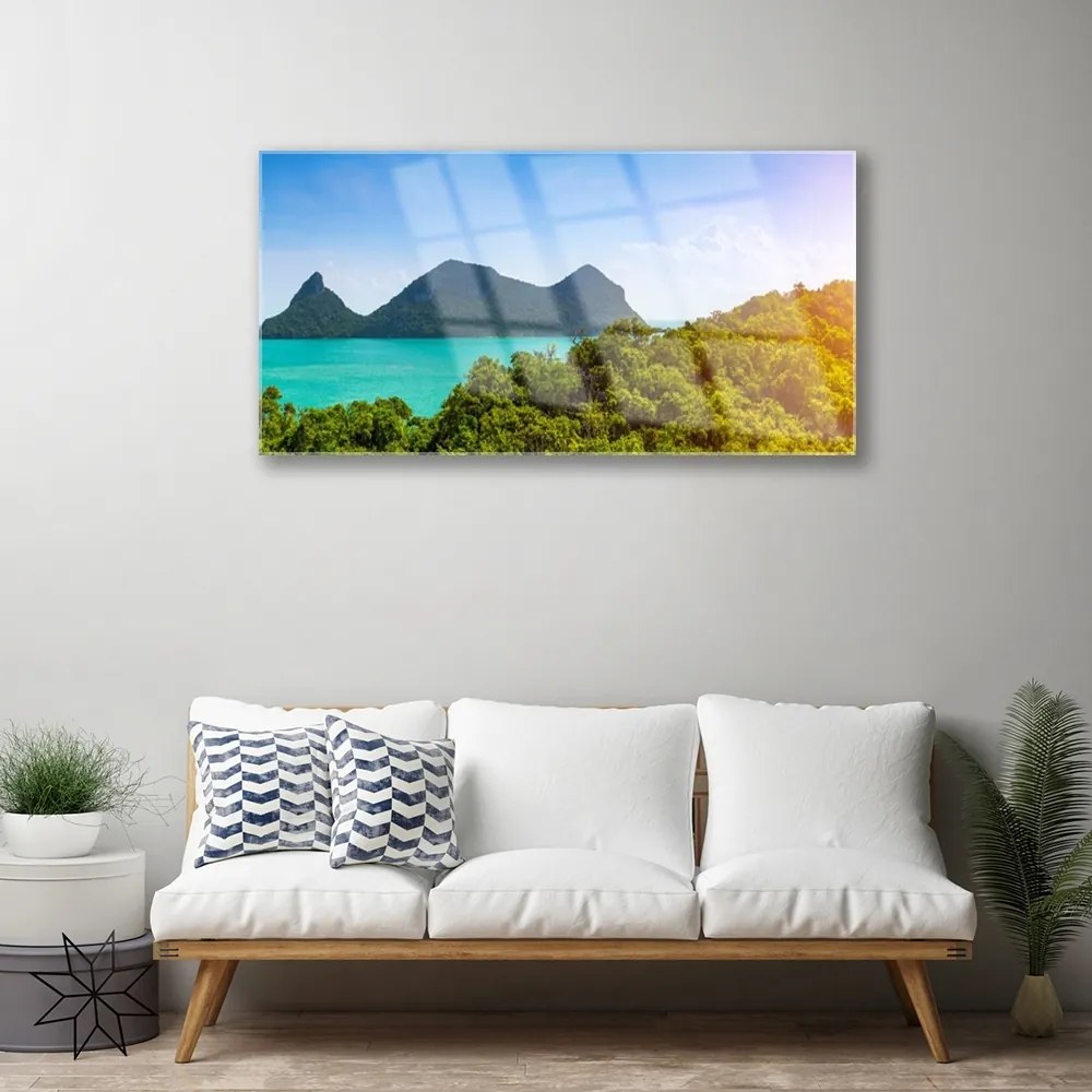 Plexisklo-obraz Hory Moře Stromy Krajina 100x50 cm