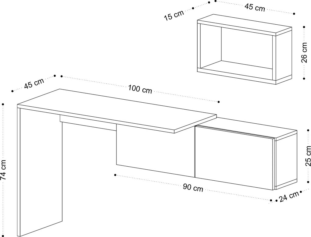 Psací stůl Tiff s policí a skříňkou dub přírodní/bílý