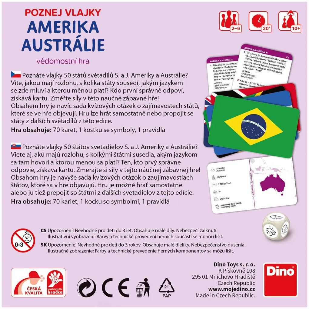 DINO Hra Poznej vlajky Amerika a Austrálie karetní *SPOLEČENSKÉ HRY* dn622609