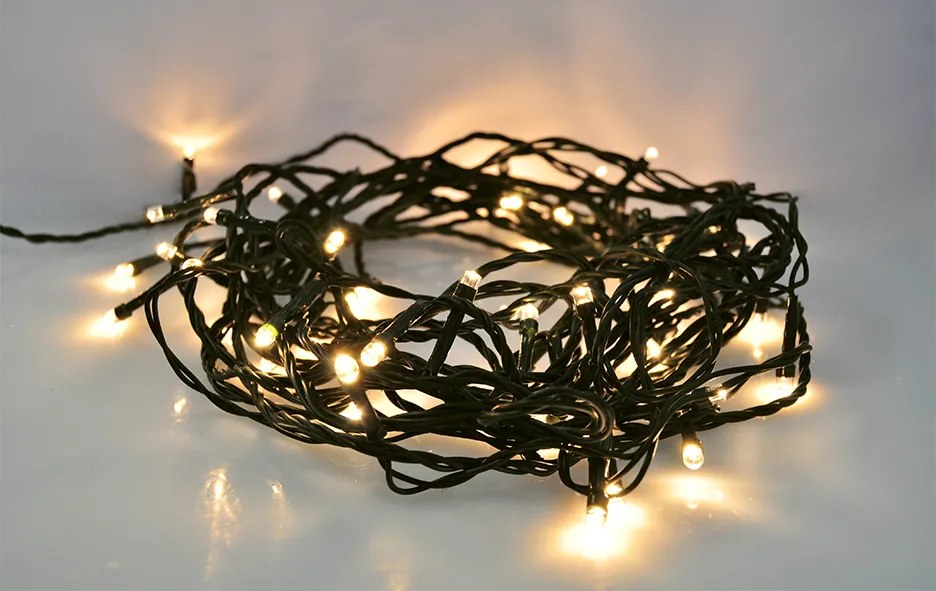 LED venkovní vánoční řetěz - 200 LED - 8 funkcí - barva teplá bílá