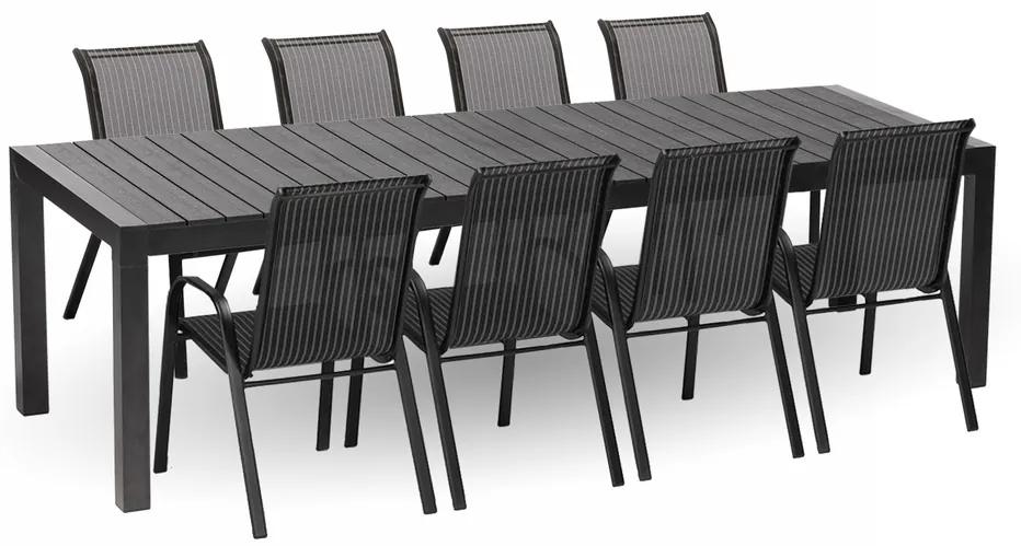 IWHome Jídelní set rozkládací GRANADA XXL antracit + 8x židle VALENCIA černá