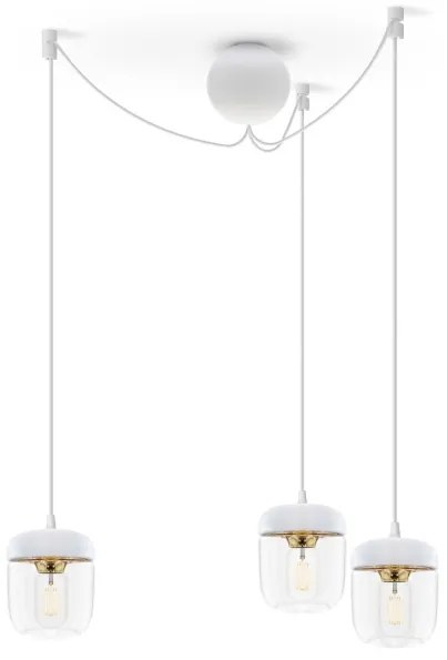 Acorn visící lampa se třemi stínidly bílá / mosaz