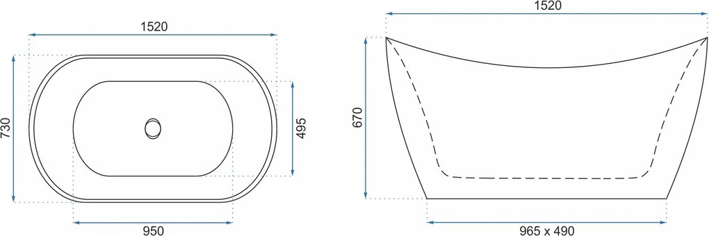 Rea Ferrano, volně stojící vana 150x73 cm, bílá lesklá, REA-W0099