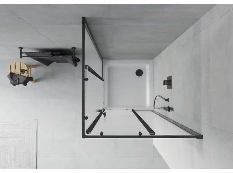 Mexen Rio, čtvercový sprchový kout 80(dveře)x80(dveře)x190 cm, 5mm sklo námraza, černý profil + bílá sprchová vanička SLIM, 860-080-080-70-30-4010B