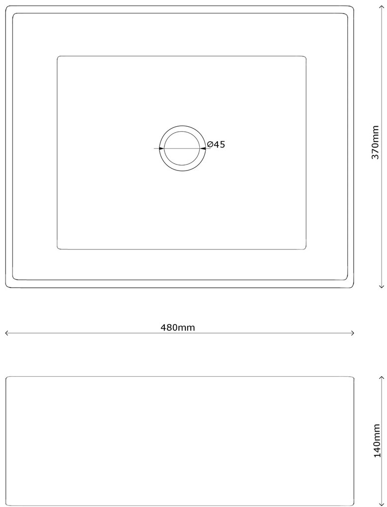 Gamma Cava, umyvadlo na desku 480x370x140 mm, bílá s černým okrajem, GMA-UC-CAVA