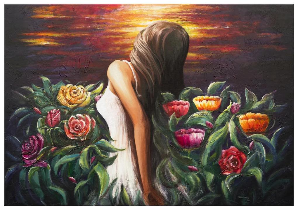 Gario Ručně malovaný obraz Žena mezi květinami Rozměry: 100 x 70 cm