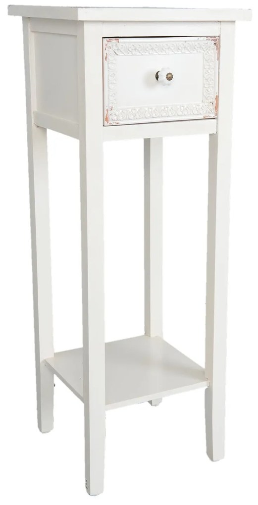 Bílý odkládací stolek se šuplíkem - 26*26*69 cm Clayre & Eef