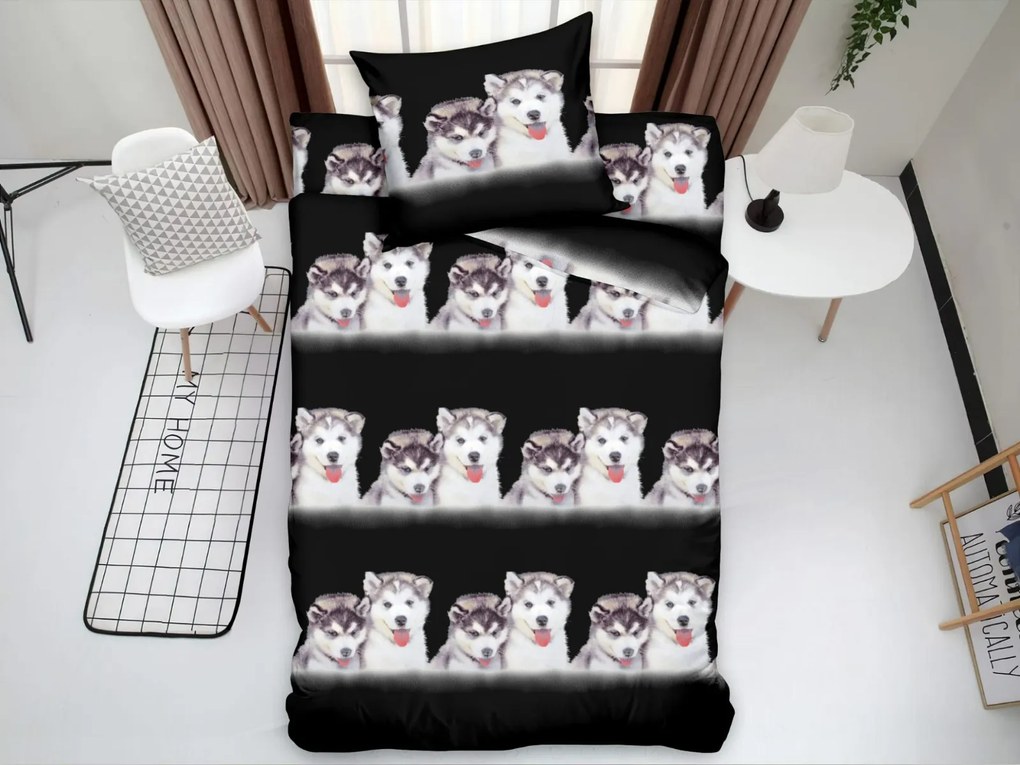 3D Povlečení HUSKY PETS černé