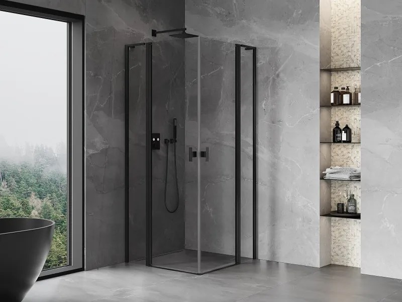 Mexen, Mexen Mist L Duo výklopný sprchový kout 95 x 95 cm, průhledný, černý - 8A4L-095-095-70-00