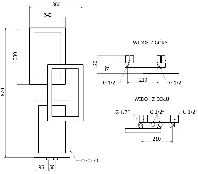 Mexen Grid, dekorativní koupelnový radiátor 870 x 360 mm, 209 W, černá, W215-0870-360-00-70