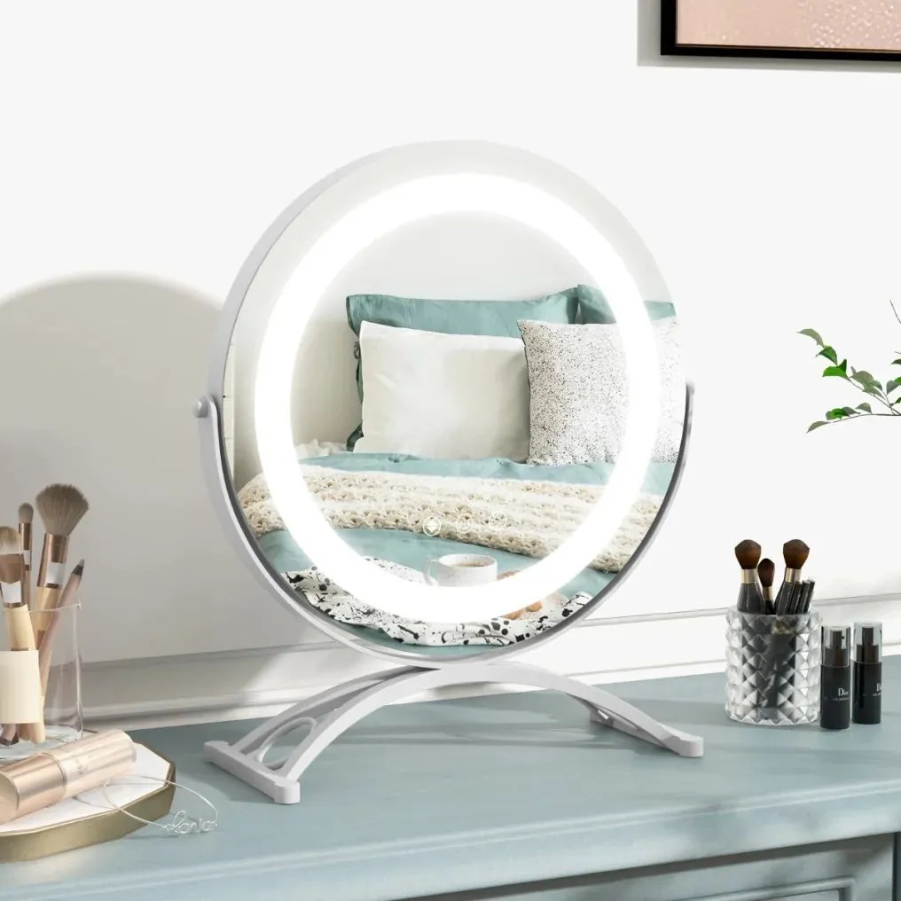 Kosmetické zrcadlo s LED osvětlením, stmívatelné, bílé, průměr 30 cm HU10611DE-WH