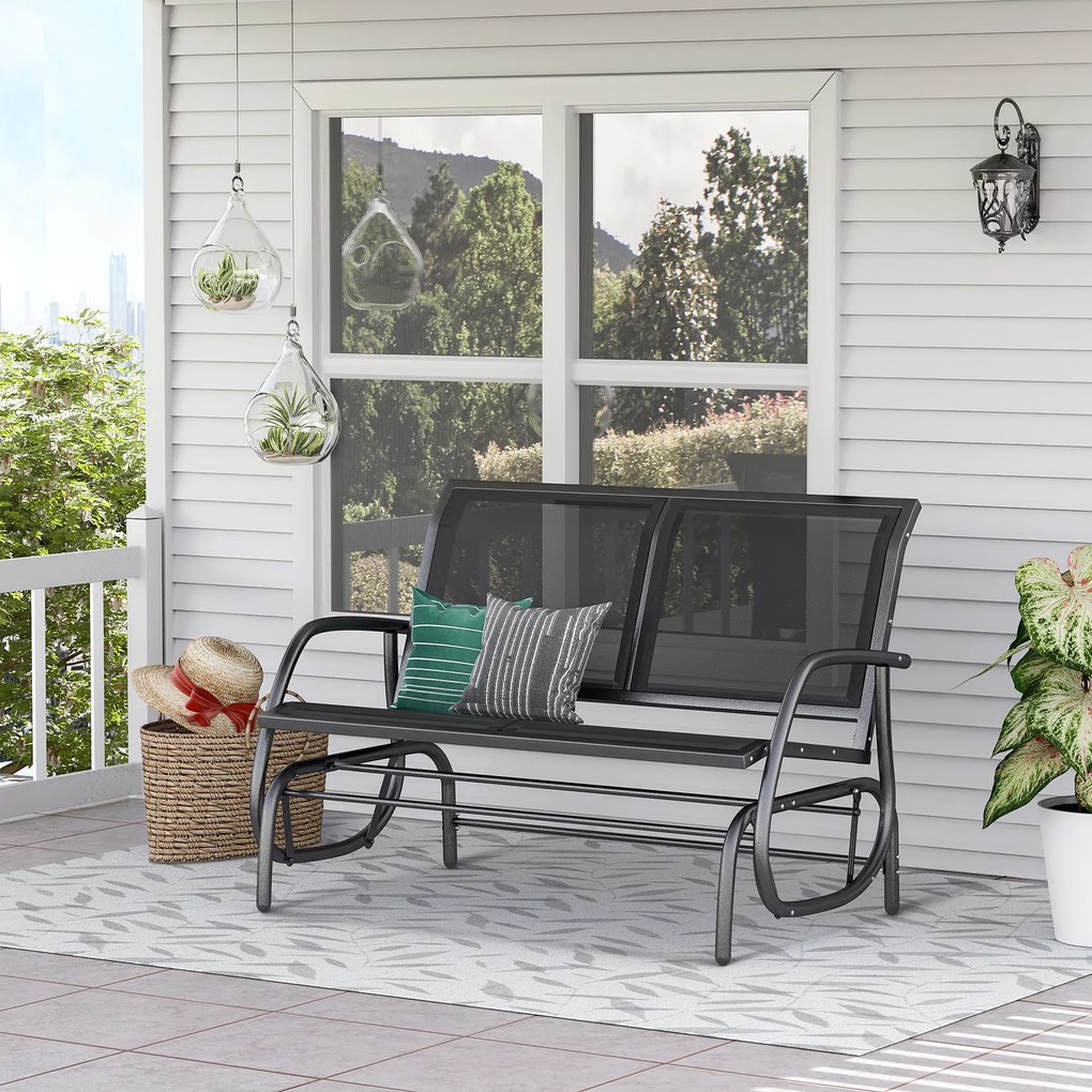 Outsunny Houpací křeslo 2-sedák Zahradní lavice Zahradní houpačka Lavice Sedadlo Park Lavice Kovový zahradní nábytek Černá 120 x 70 x 88 cm | Aosom