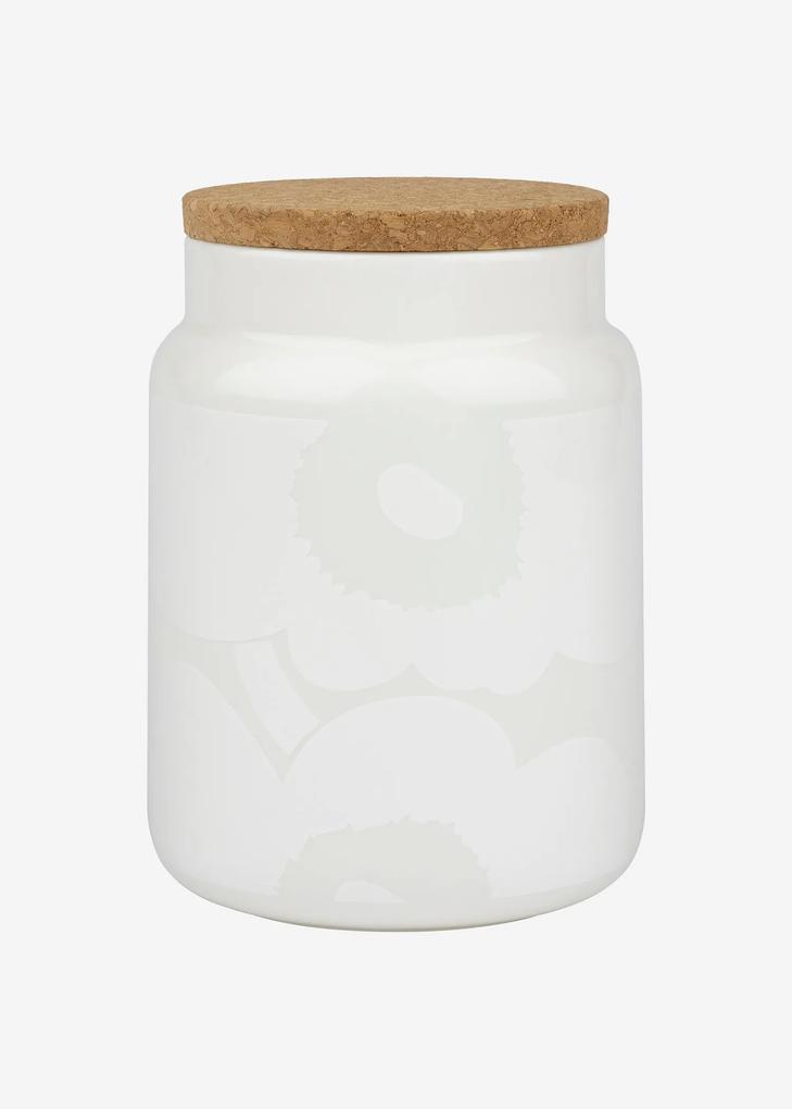 Marimekko Porcelánová dóza Oiva Unikko s korkovým víčkem 1200ml bílá