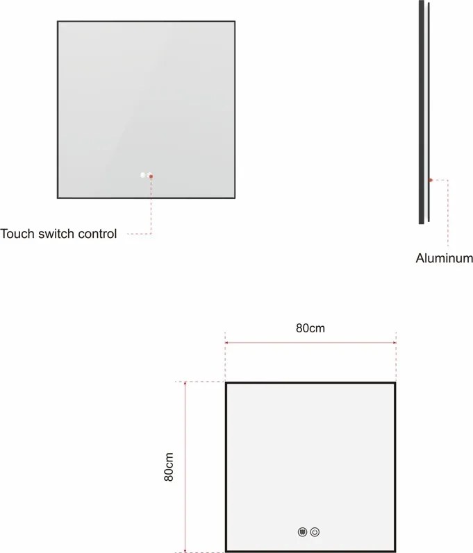 Erga Megan, LED zrcadlo 80x80cm v černém rámu, 2415 lm, 3 barvy světla, zadní osvětlení, ERG-V01-MEGAN-8080-BK