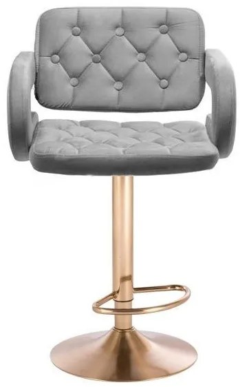 LuxuryForm DESIGN Barová židle ADRIA VELUR na zlaté kulaté podstavě - šedá