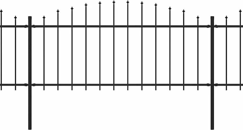 Zahradní plot s kopím nahoře ocelový 504 x 75 cm černý 277705