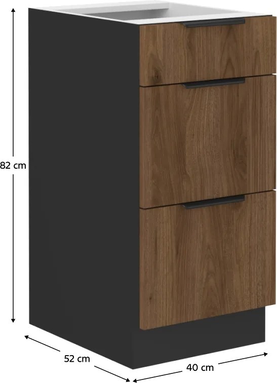 Spodní skříňka, ořech okapi/černá, MENZO 40 D 3S BB