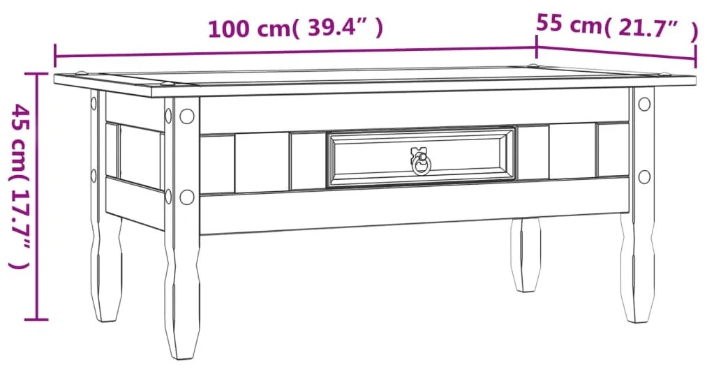 Konferenční stolek mexický borovice Corona šedý 100x55x45 cm - Default Title