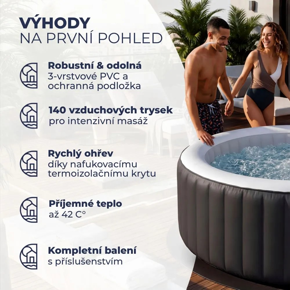 Nafukovací vířivý bazén OASIS pro 6 osob, kulatý, černý Casaria