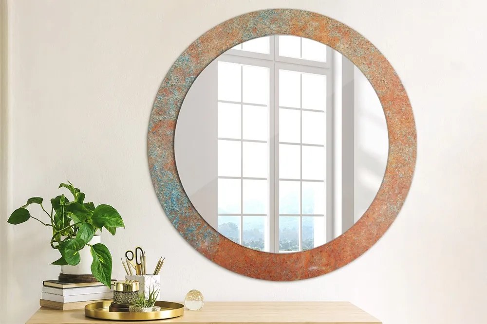 Kulaté dekorativní zrcadlo na zeď Rezavý kov fi 70 cm