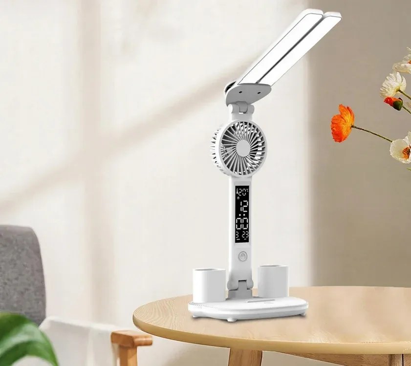 AFF Stolní lampa s ventilátorem, LCD displejem a držákem na tužky