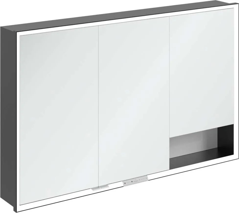 Villeroy & Boch My View+ - Zrcadlová skříňka s LED osvětlením 120x75x17 cm, 3 dvířka, Brilliant White/matná černá B48212VE
