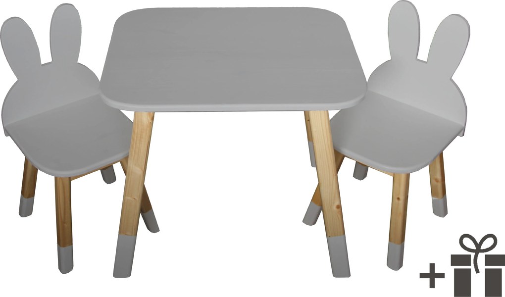 Set dětského nábytku (stoleček + 2 x židlička) zajíček + DÁREK barva: světle šedá