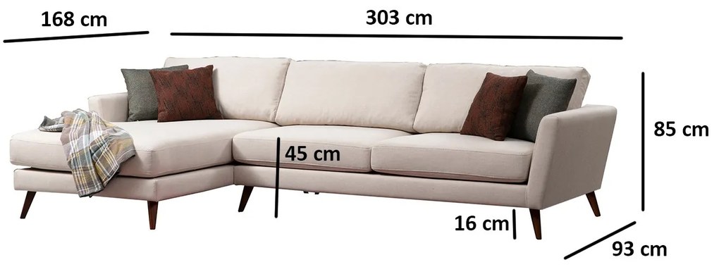 Hanah Home Rohová pohovka MAYORKA levý roh béžová 303 cm 560ARE1151