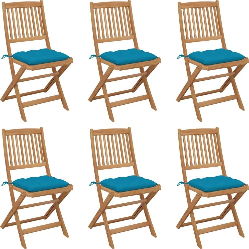 vidaXL Skládací zahradní židle s poduškami 6 ks masivní akácie [3075010] Barva: Modrá