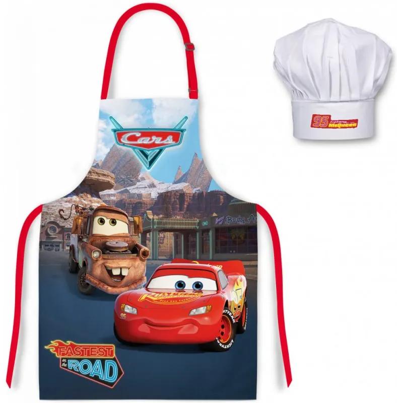Javoli · Dětská / chlapecká zástěra s kuchařskou čepicí Auta - Cars - Blesk  McQueen - pro děti 3 - 8 roků | BIANO