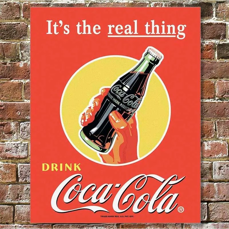 Plechová cedule Coca Cola Real Thing - Bottle 32 cm x 40 cm
