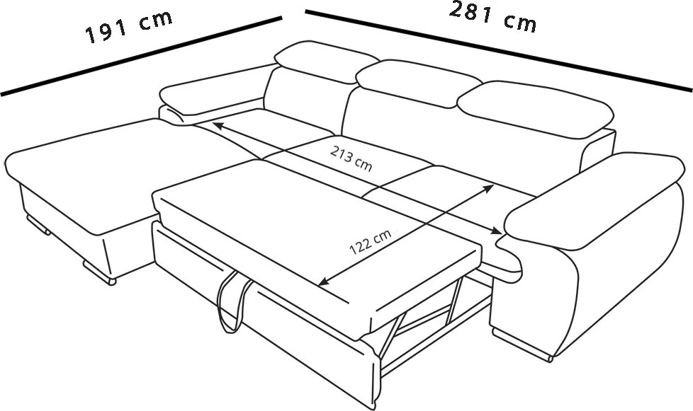 Sedací souprava COOL | 191x281 cm | rozkládací + úložný prostor | LEVÁ | lounge 18 světle šedá