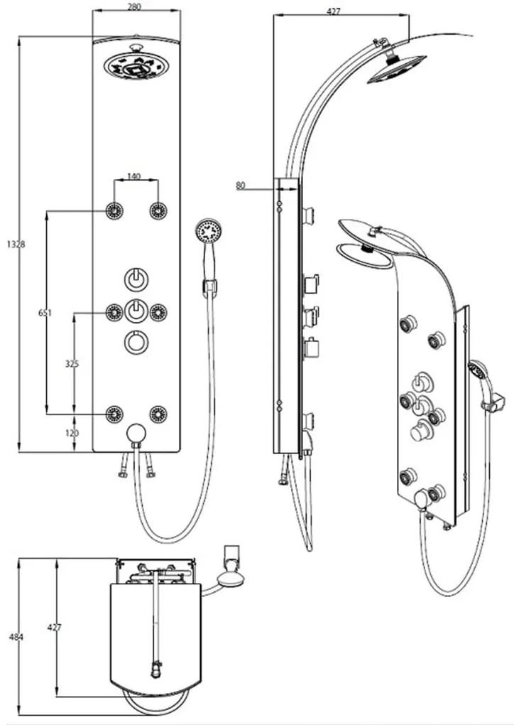 SCHÜTTE Skleněný sprchový panel a termostatická baterie LANZAROTE bílý, SCHÜTTE 435034
