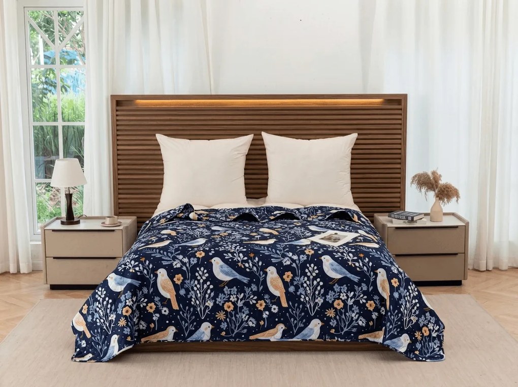 Přehoz na postel DENIM BIRDS, modrý Rozměr: 220 x 240 cm